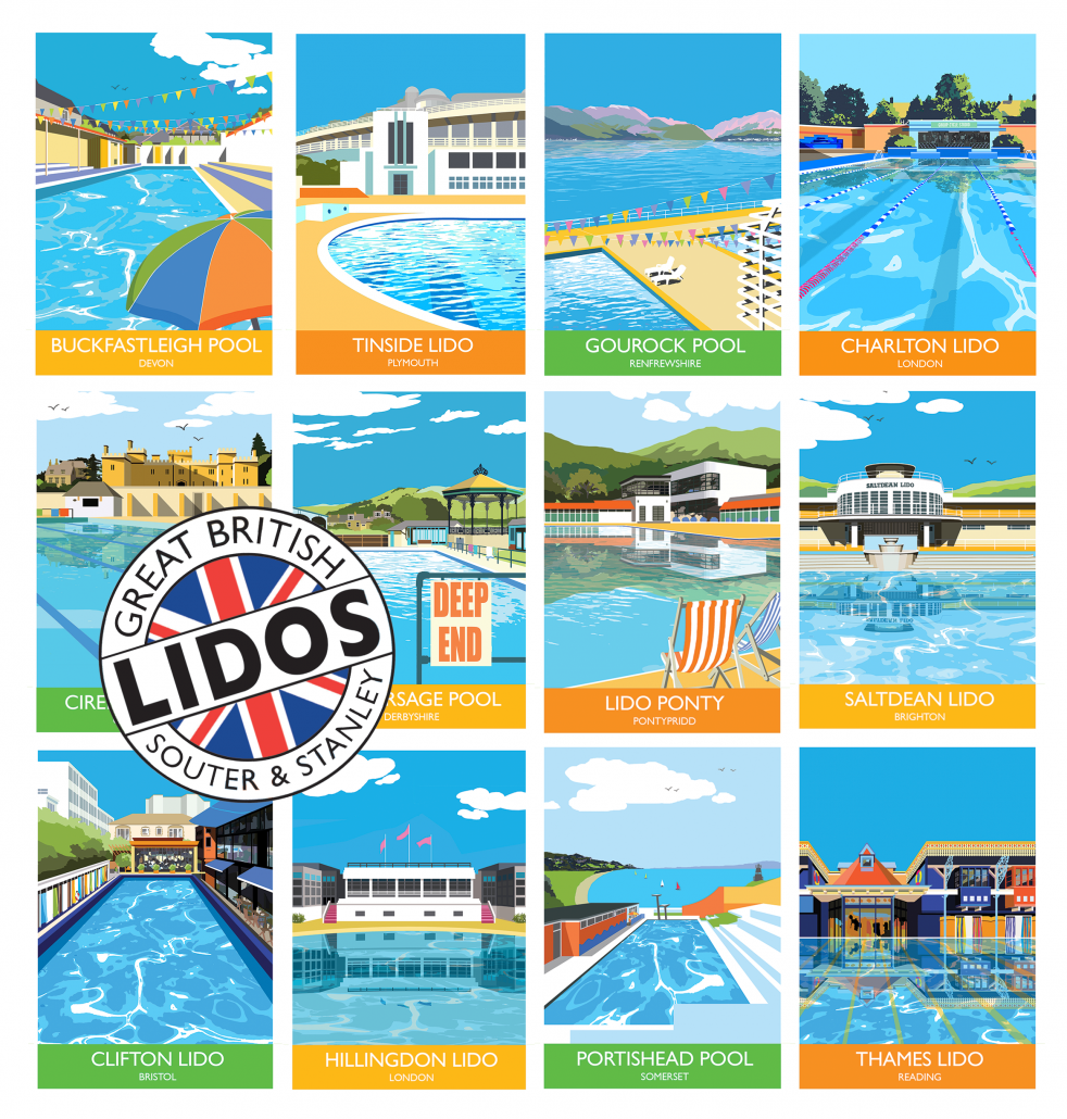 Lido Postcard Pack - 12 different designs with envelopes - Souter & Stanley